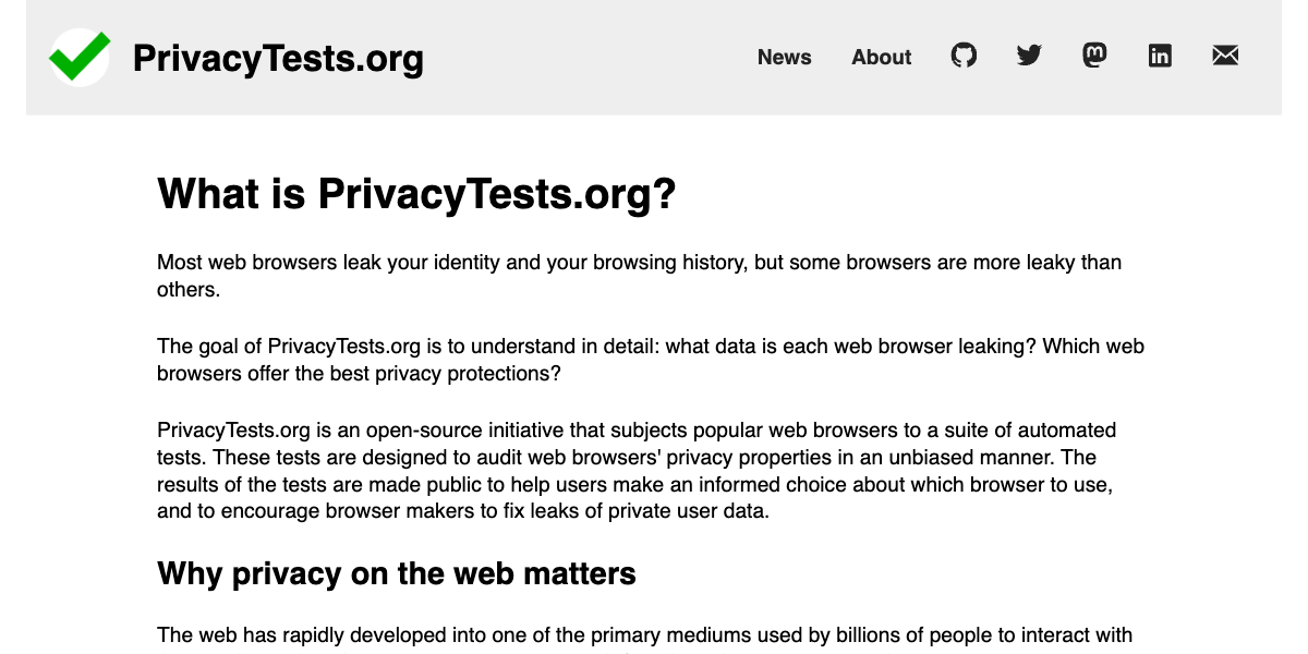 PrivacyTests.org: open-source tests of web browser privacy