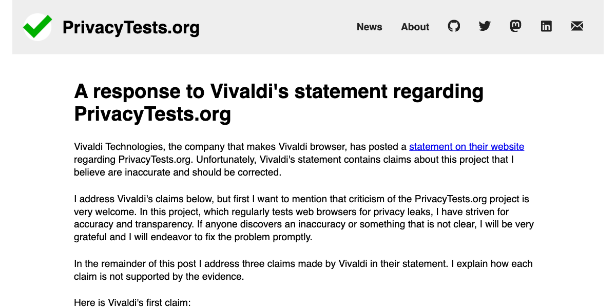 Open-source tests of web browser privacy